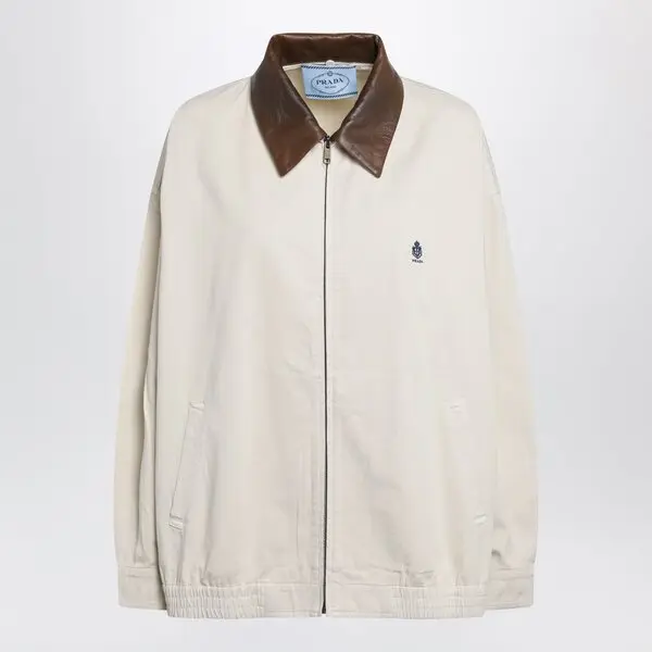 Prada Garment-dyed Old Gabardine Blouson With Embroidery