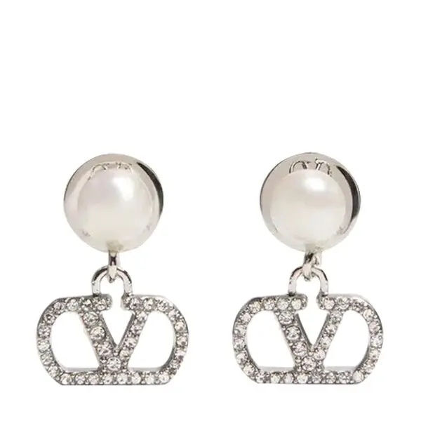 Valentino Garavani Vlogo Signature Heart Faux Pearl Earrings - Silver