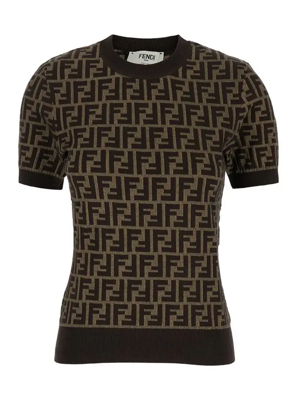 Fendi Short Sleeve T-shirt With All-over Ff Motif - Multicolor