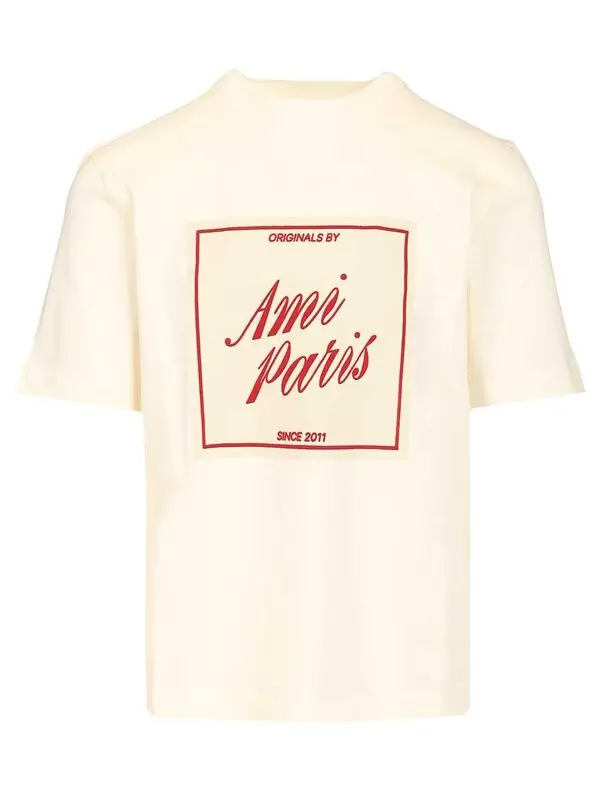 Ami Heavy Cotton Jersey T-shirt With Front Print - White
