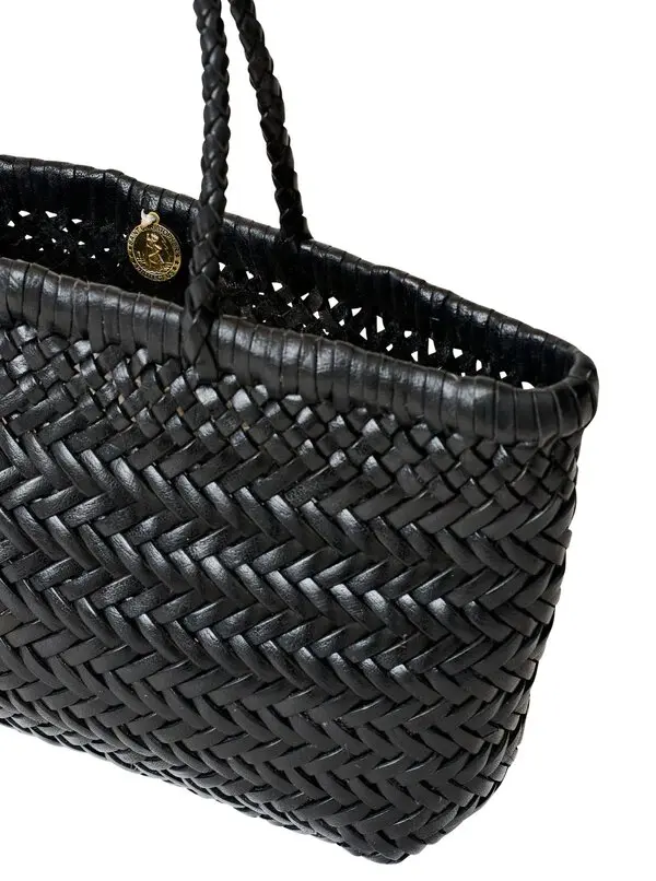 Dragon Diffusion Flat Gora' Mini Woven Leather Shoulder Bag - Black