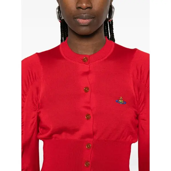 VIVIENNE WESTWOOD Silk & Merino Wool Gathered Sleeve Cardigan - Red