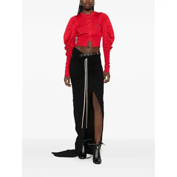 VIVIENNE WESTWOOD Silk & Merino Wool Gathered Sleeve Cardigan - Red