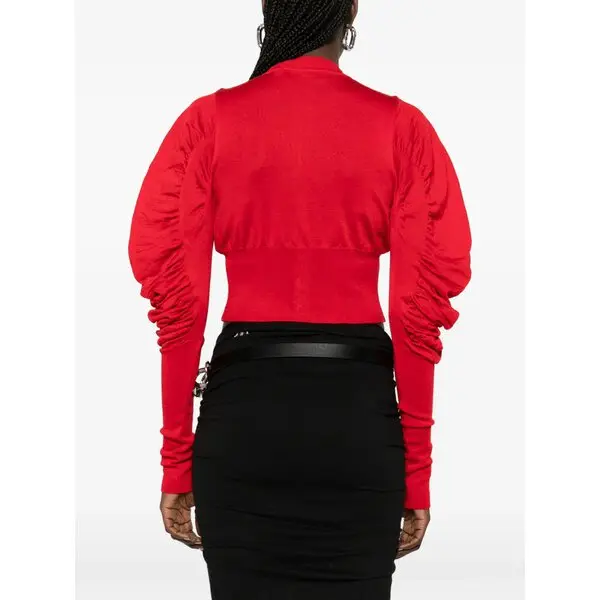 VIVIENNE WESTWOOD Silk & Merino Wool Gathered Sleeve Cardigan - Red