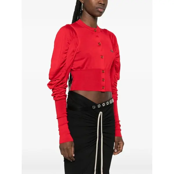 VIVIENNE WESTWOOD Silk & Merino Wool Gathered Sleeve Cardigan - Red