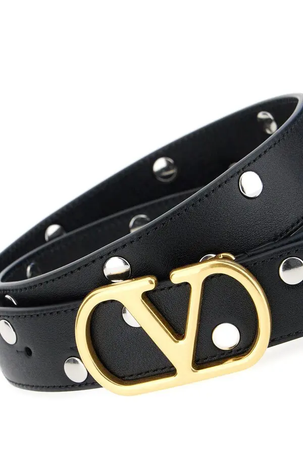 Valentino Garavani Studded Leather Belt With Vlogo Buckle