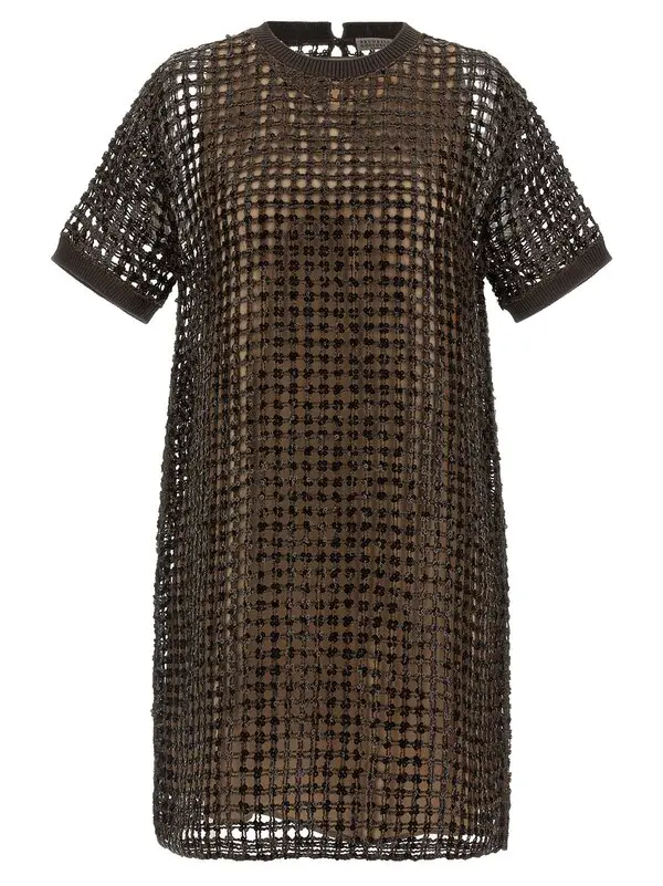 Brunello Cucinelli Sequin Mesh Mini Dress - Brown