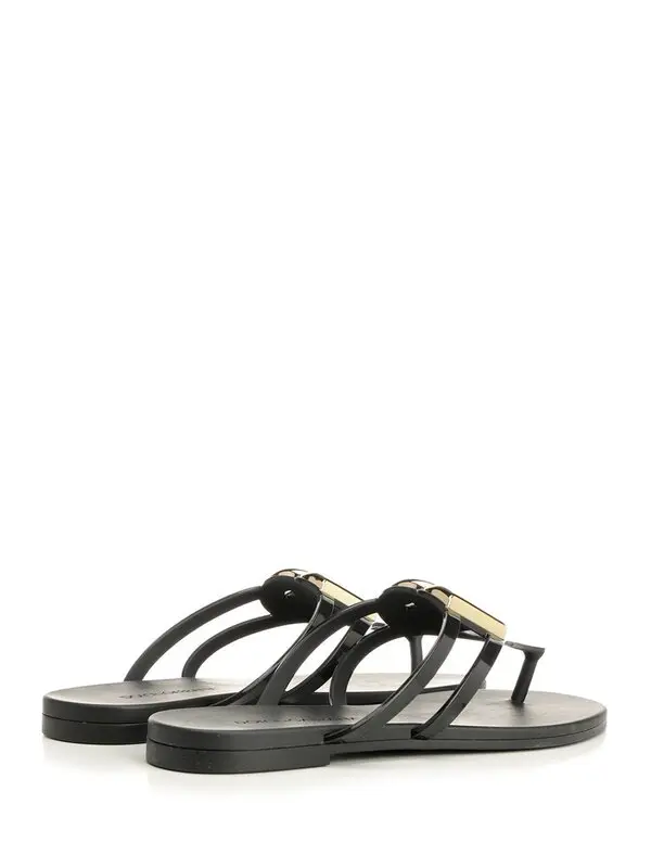 Dolce & Gabbana Rubber Flip-flops With Metal Logo - Black