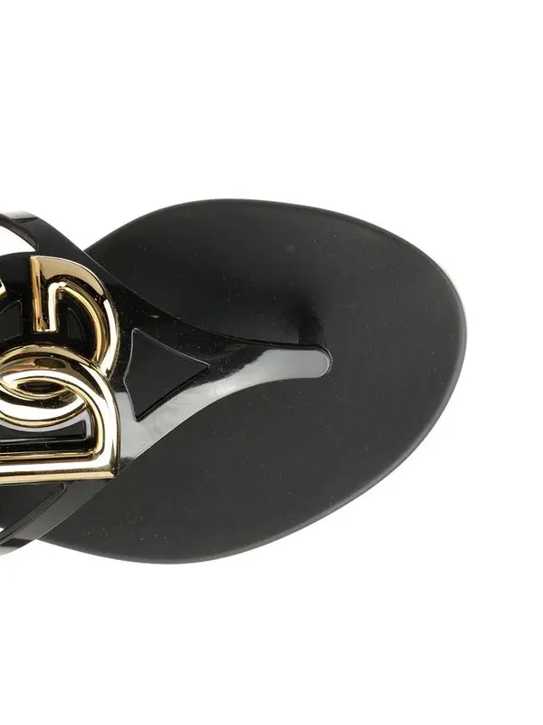 Dolce & Gabbana Rubber Flip-flops With Metal Logo - Black