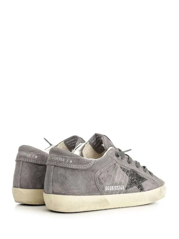 GOLDEN GOOSE Super-star Distressed Leather Sneakers With Glitter Star Appliqués