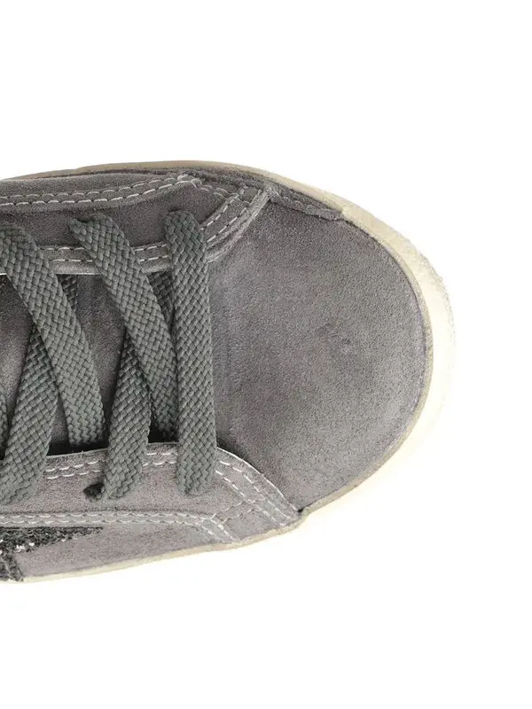 GOLDEN GOOSE Super-star Distressed Leather Sneakers With Glitter Star Appliqués
