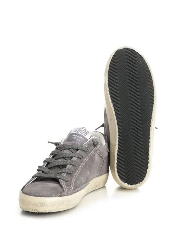 GOLDEN GOOSE Super-star Distressed Leather Sneakers With Glitter Star Appliqués