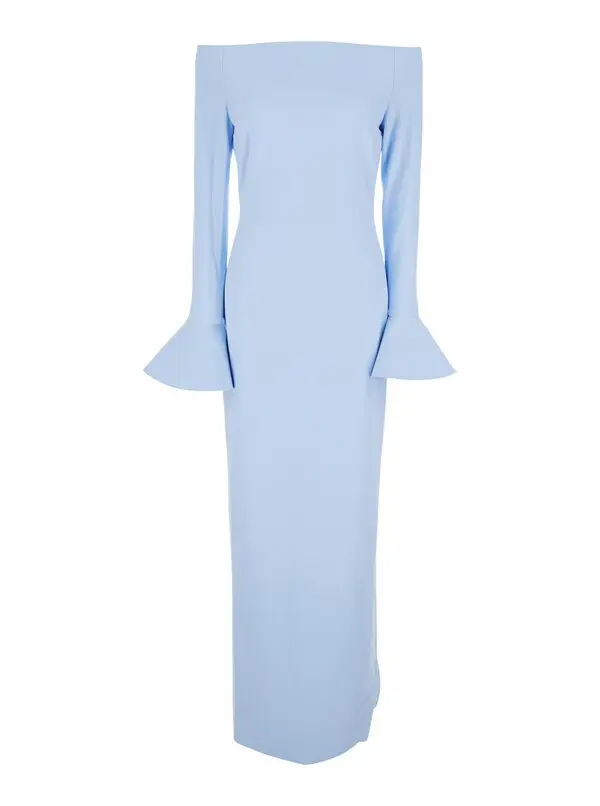 Solace London Anica Bell Sleeve Off-shoulder Long Dress - Blue