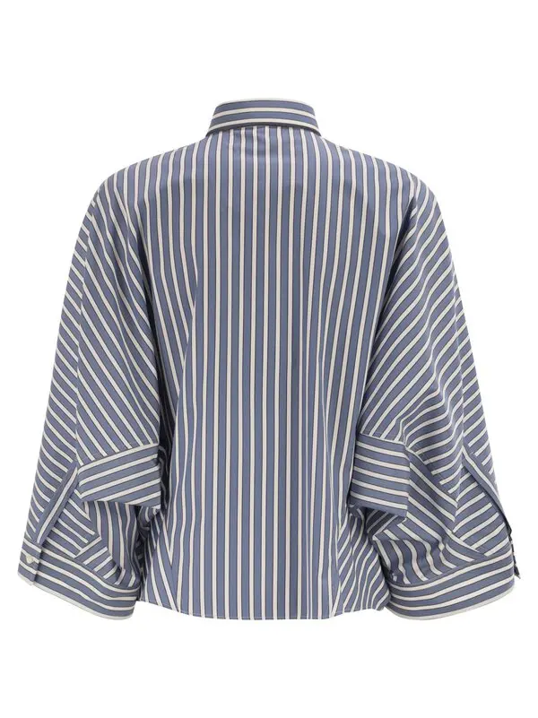 Brunello Cucinelli Vertical Striped Cotton Shirt - Blue