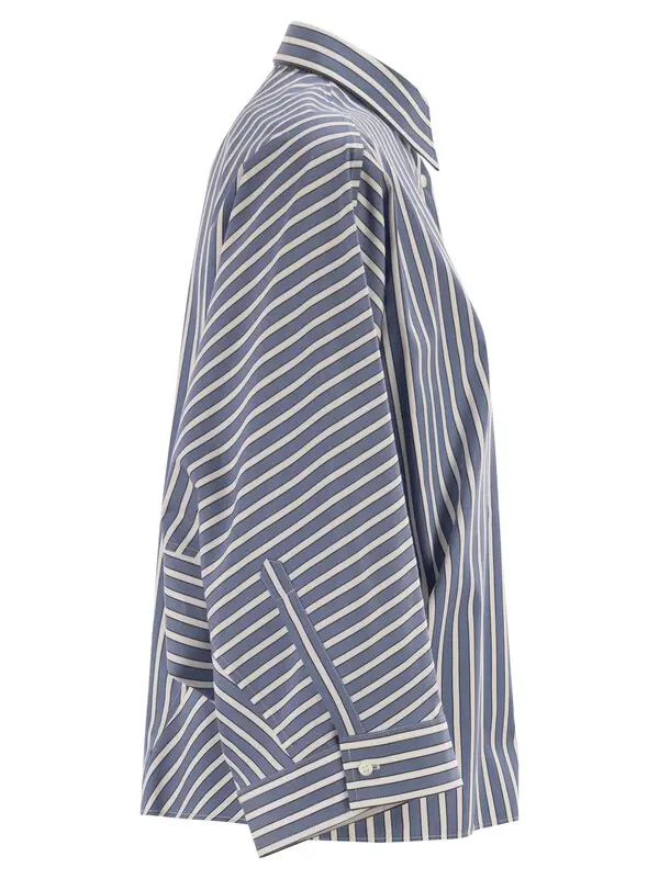 Brunello Cucinelli Vertical Striped Cotton Shirt - Blue