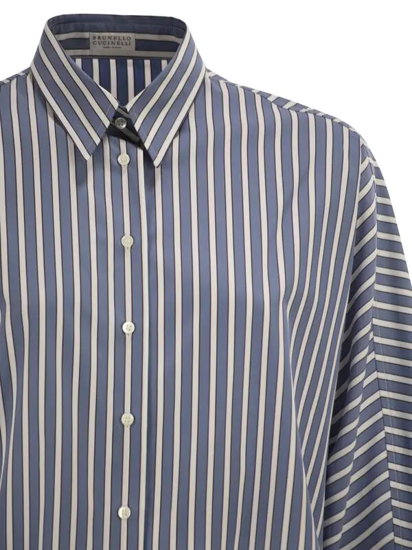 Brunello Cucinelli Vertical Striped Cotton Shirt - Blue