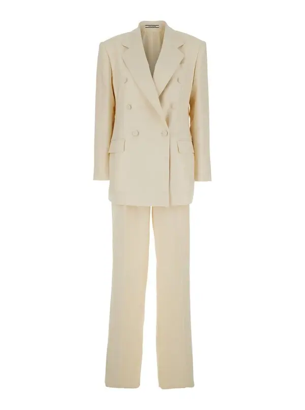 Tagliatore Double Breasted Linen Suit - White