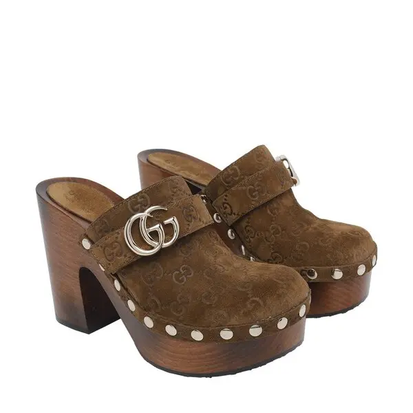 Gucci Double G Suede Platform Clogs
