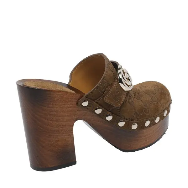 Gucci Double G Suede Platform Clogs