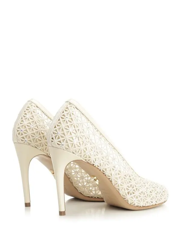 FERRAGAMO Macramé Stiletto Heel Pumps - White