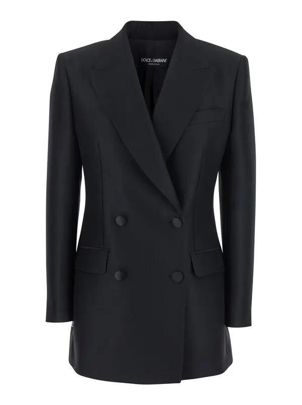 Dolce & Gabbana Black Double-breasted Jacket With Peak Lapels In Wool And Silk - Multicolor