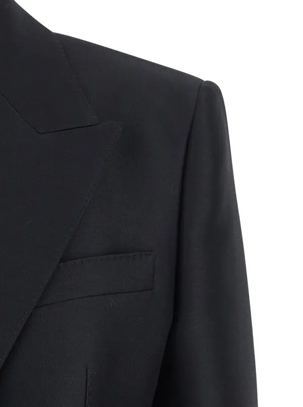 Dolce & Gabbana Black Double-breasted Jacket With Peak Lapels In Wool And Silk - Multicolor