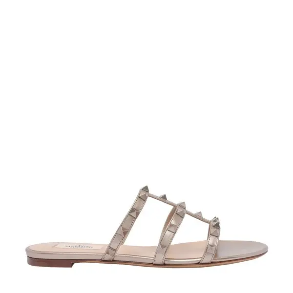 Valentino Garavani Rockstud Metallic Leather Slide Sandals - Gold