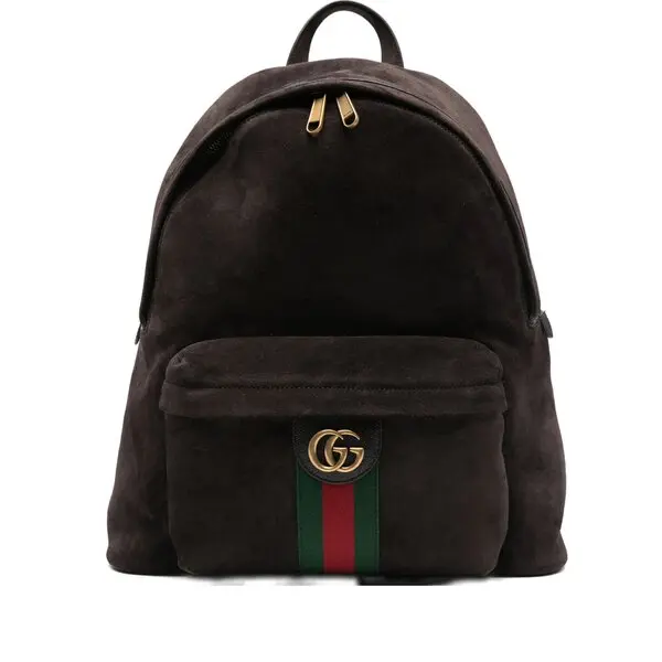 Gucci Suede Backpack With Double G Logo Plaque - Brown