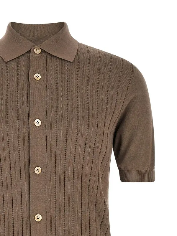 Brunello Cucinelli Ribbed Knit Cotton Polo Shirt