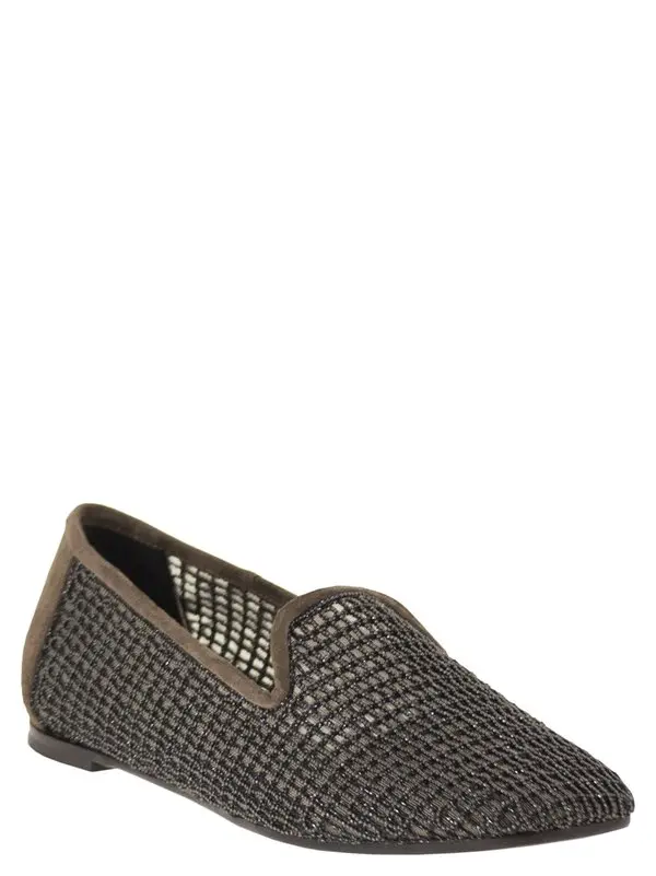 Brunello Cucinelli Suede Flats With Precious Net Embroidery