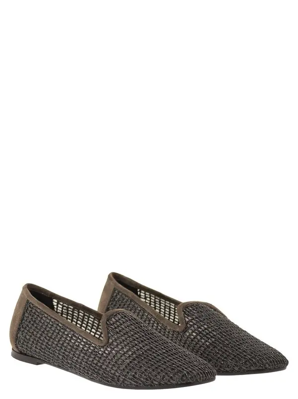 Brunello Cucinelli Suede Flats With Precious Net Embroidery