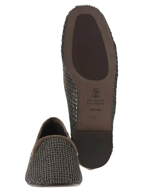 Brunello Cucinelli Suede Flats With Precious Net Embroidery