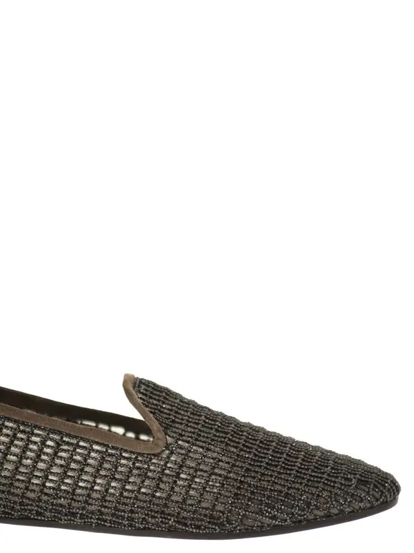 Brunello Cucinelli Suede Flats With Precious Net Embroidery