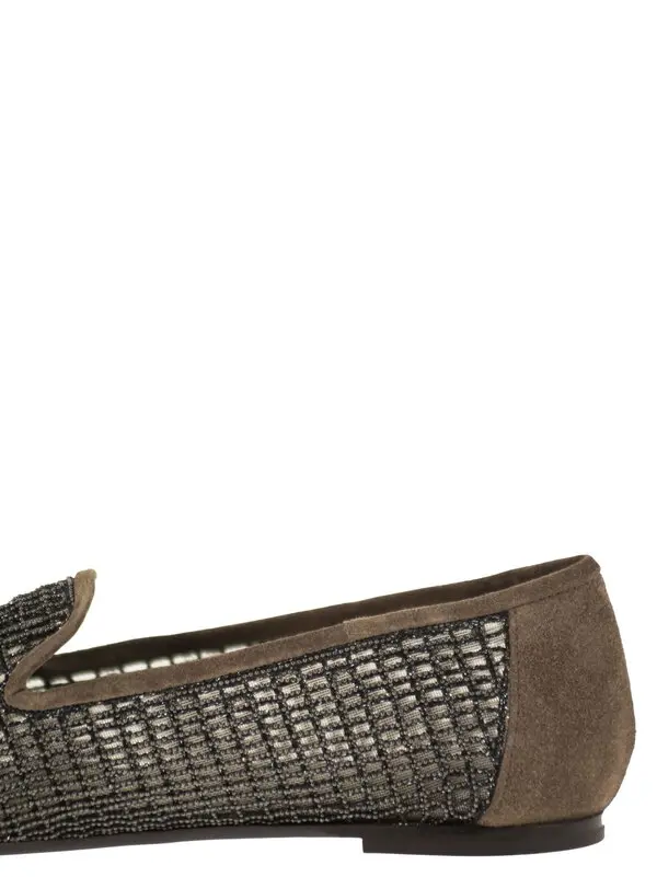 Brunello Cucinelli Suede Flats With Precious Net Embroidery