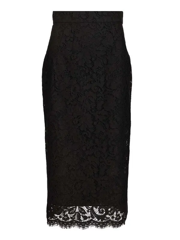 Dolce & Gabbana Stretch Lace Midi Skirt - Black
