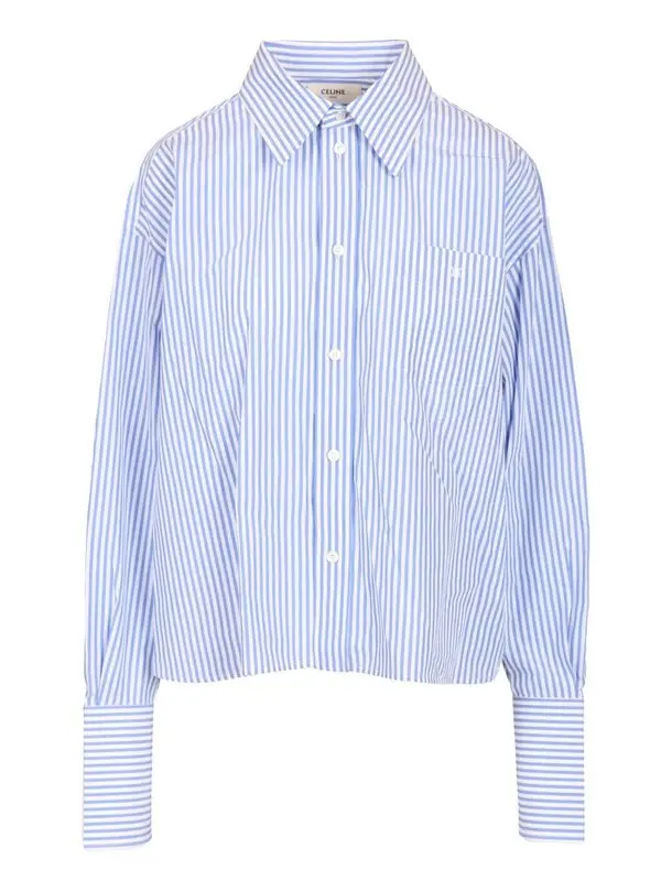 Celine Cropped Shirt With Triomphe Embroidery - Blue