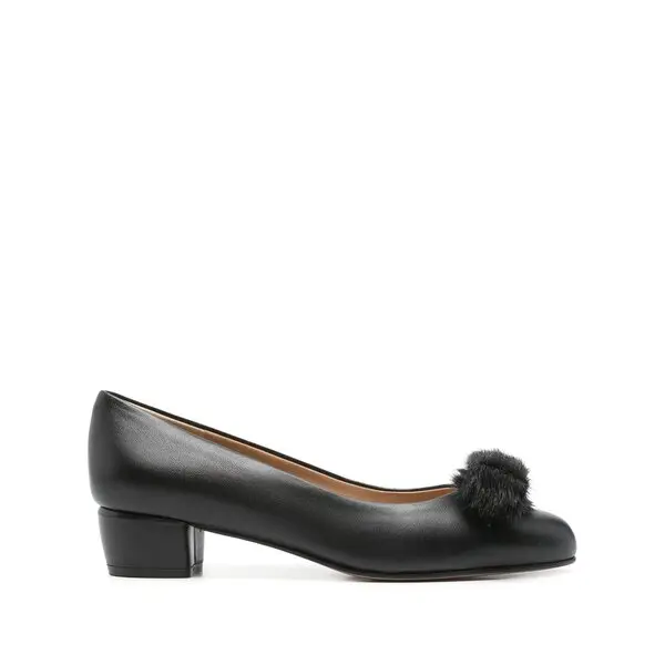 FERRAGAMO Leather Vara Bow Block Heel Ballet Flats