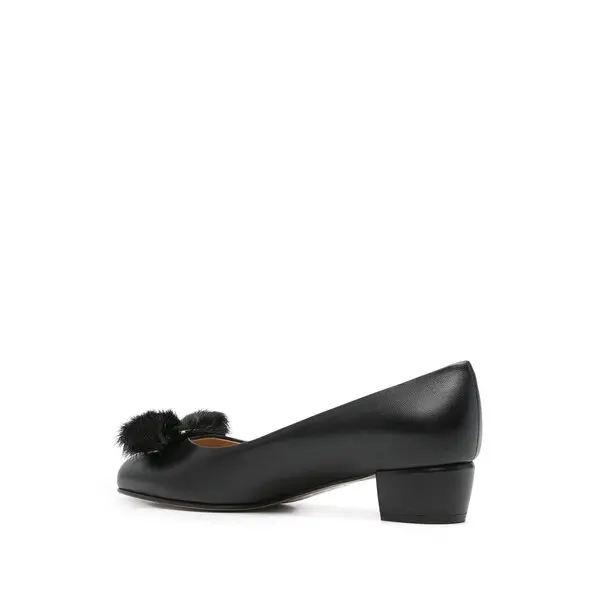 FERRAGAMO Leather Vara Bow Block Heel Ballet Flats
