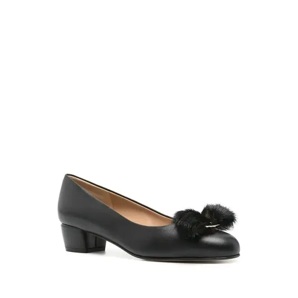 FERRAGAMO Leather Vara Bow Block Heel Ballet Flats