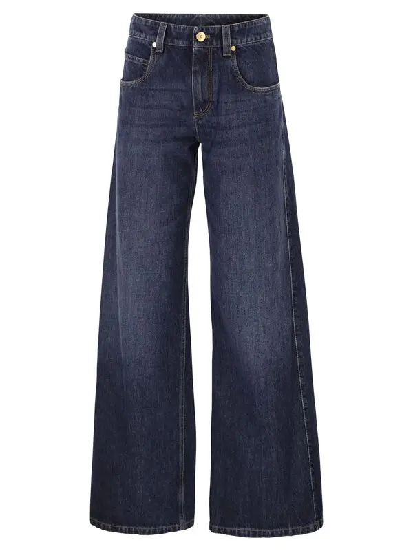 Brunello Cucinelli Wide Leg Jeans With Embellished Detail - Multicolor