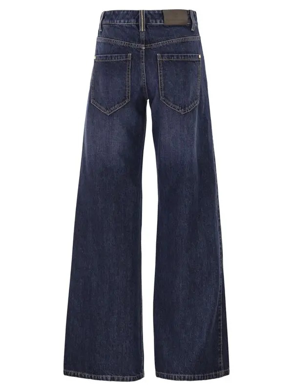 Brunello Cucinelli Wide Leg Jeans With Embellished Detail - Multicolor