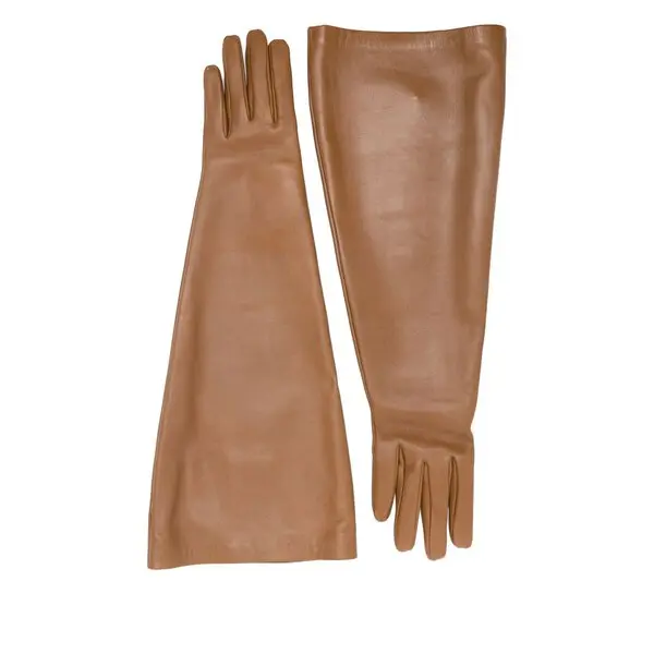 Saint Laurent Long Leather Gloves - Brown