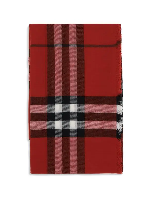 Burberry Wool Check Wide Scarf - Red