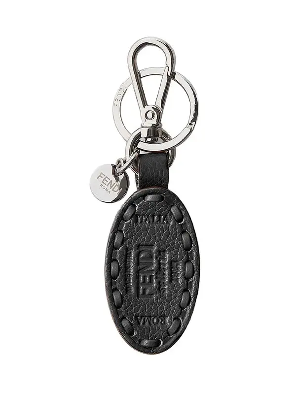 Fendi Selleria Leather Keyring - Black