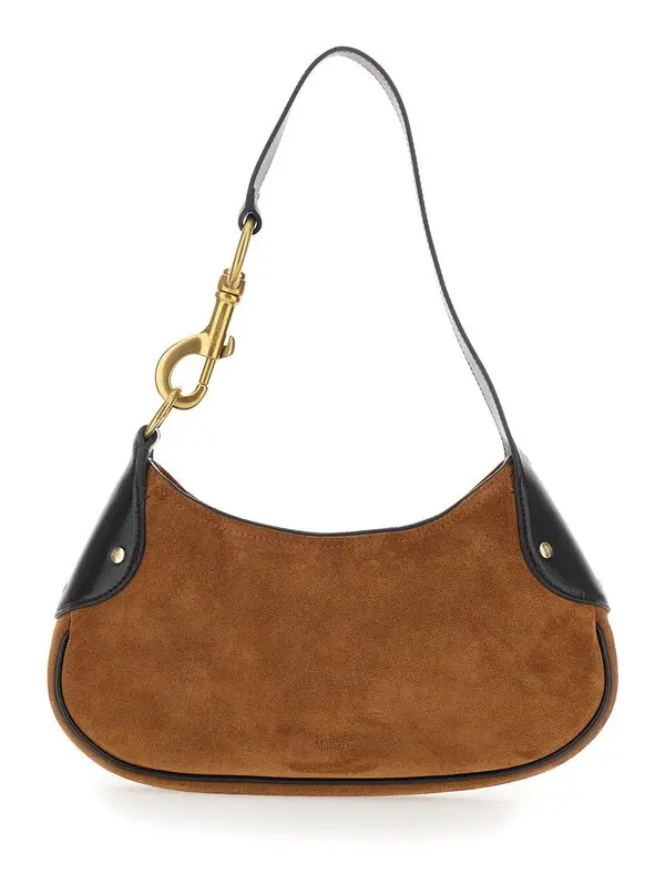 Mulberry Hackney Shoulder Bag In Brown Suede With Embossed Logo - Multicolor