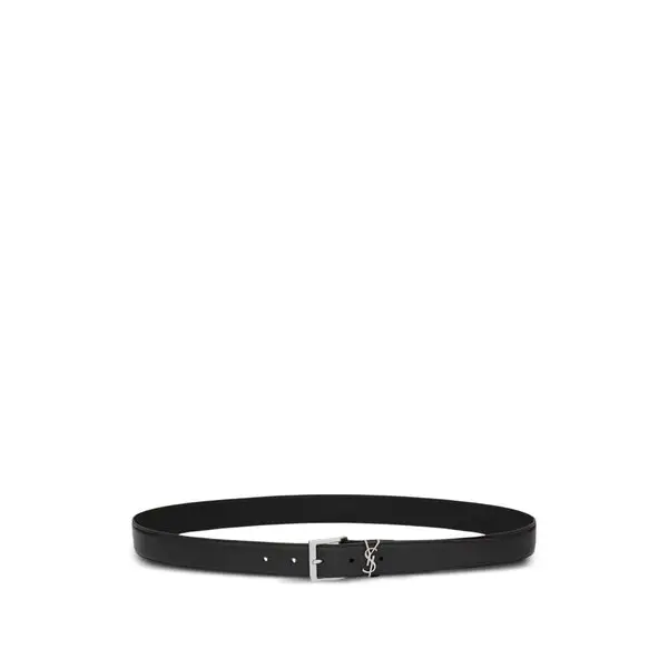 Saint Laurent Calf Leather Belt With Silver-tone Logo Plaque