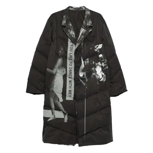 Yohji Yamamoto Quilted Graphic Print Coat - Black