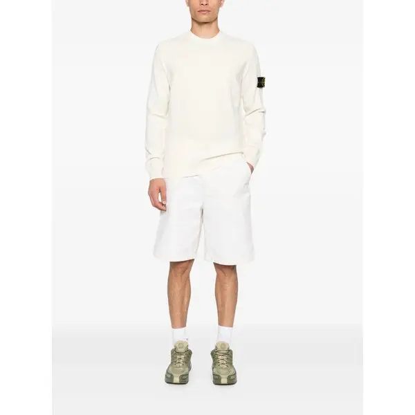 Stone Island Crew Neck Long Sleeve Sweater With Logo Patch - Cream
