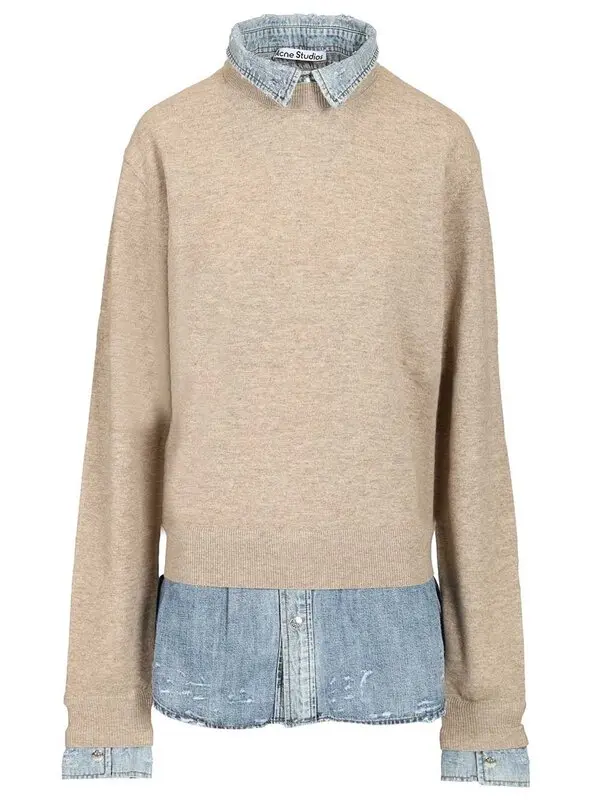 Acne Studios Layered Wool And Denim Crewneck Sweater