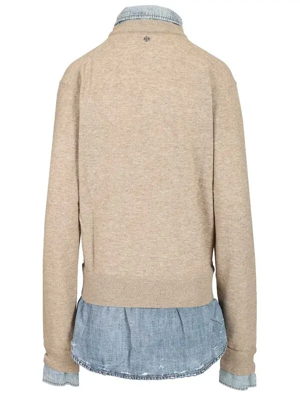 Acne Studios Layered Wool And Denim Crewneck Sweater